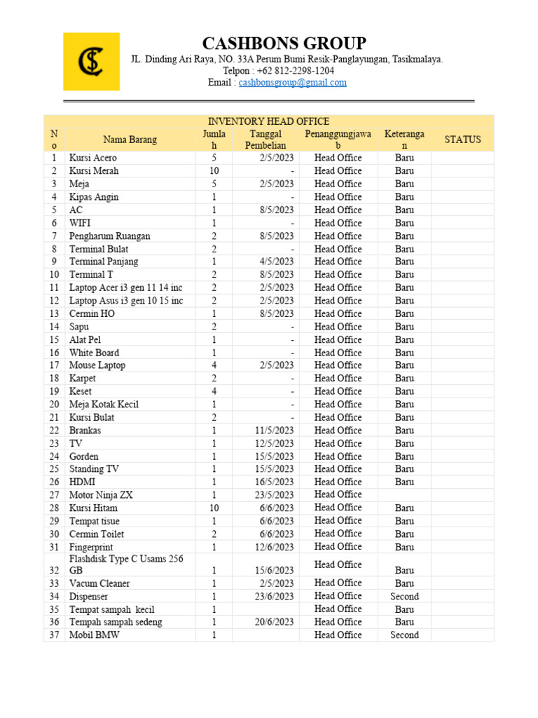 Inventory Head Office | PDF | Equipment