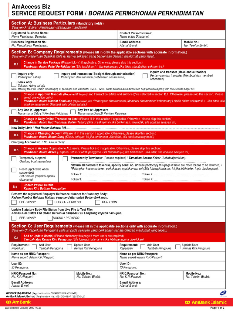 Am Access Biz Service Request Form | PDF