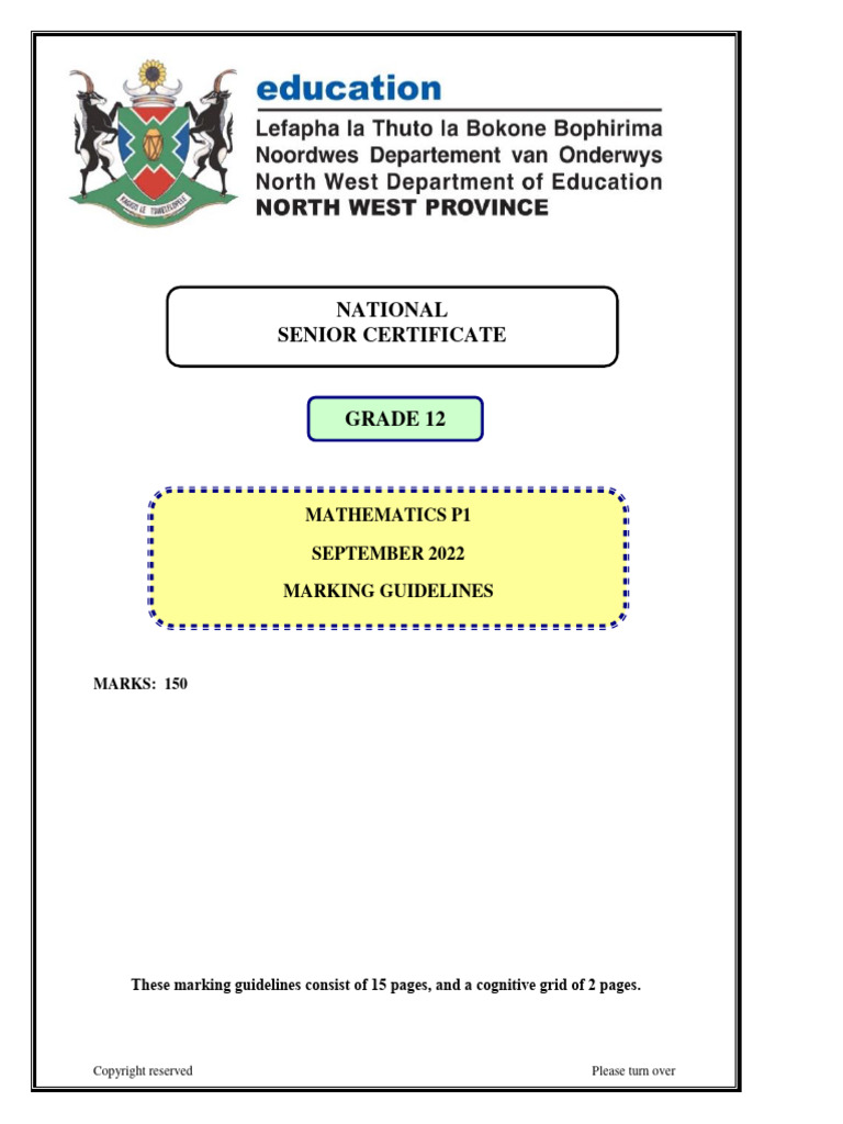 GR 12 Maths NW Sep 2022 p1 Memo Eng | PDF