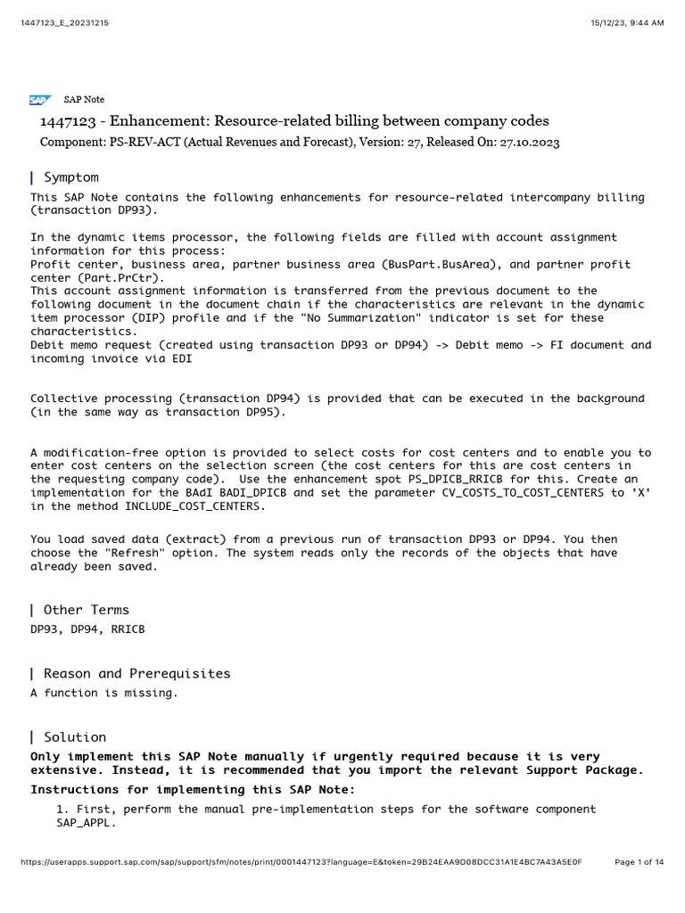 Enhancement: Resource-Related Billing Between Company Codes | PDF