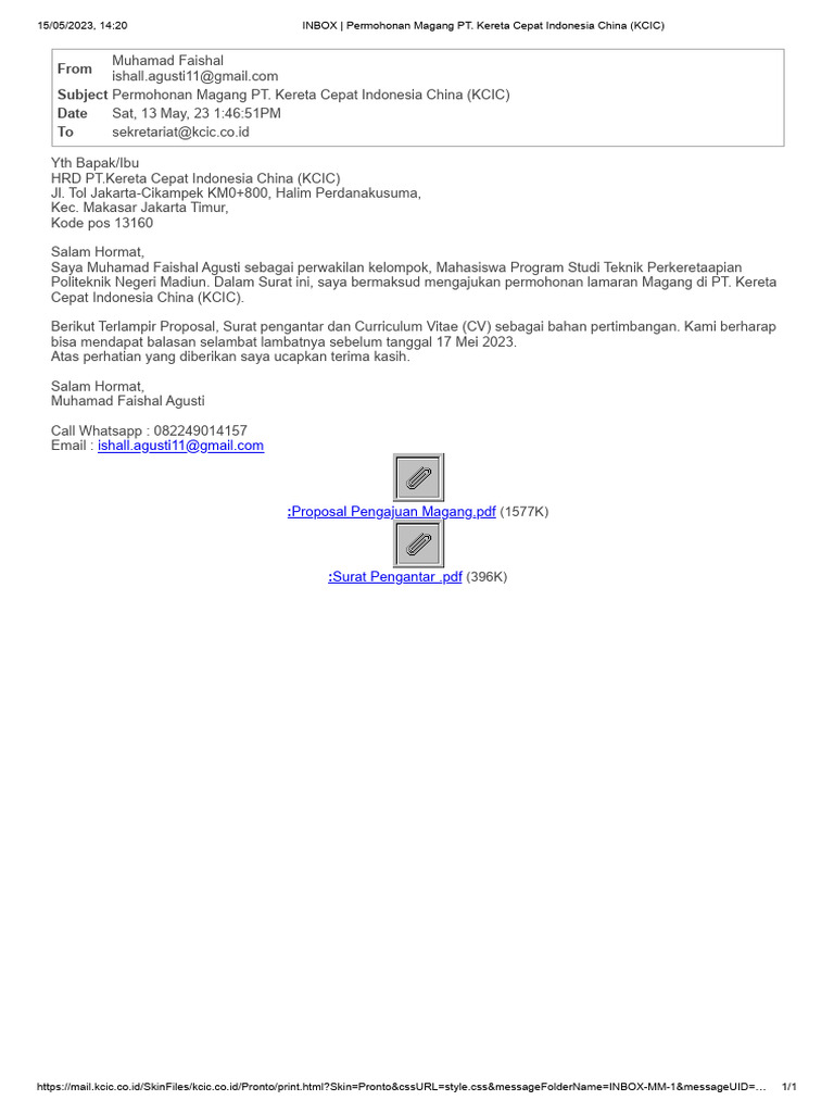 2023.05.11 POLITEKNIK NEGERI MADIUN 348 Surat Pengantar Permohonan Magang (M Faishal Dan Karunia ...