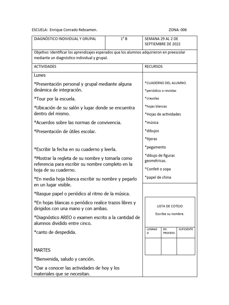 Planeacion Primer Grado Semana 1 | PDF Planeacion Primer Grado Semana 1 | PDF