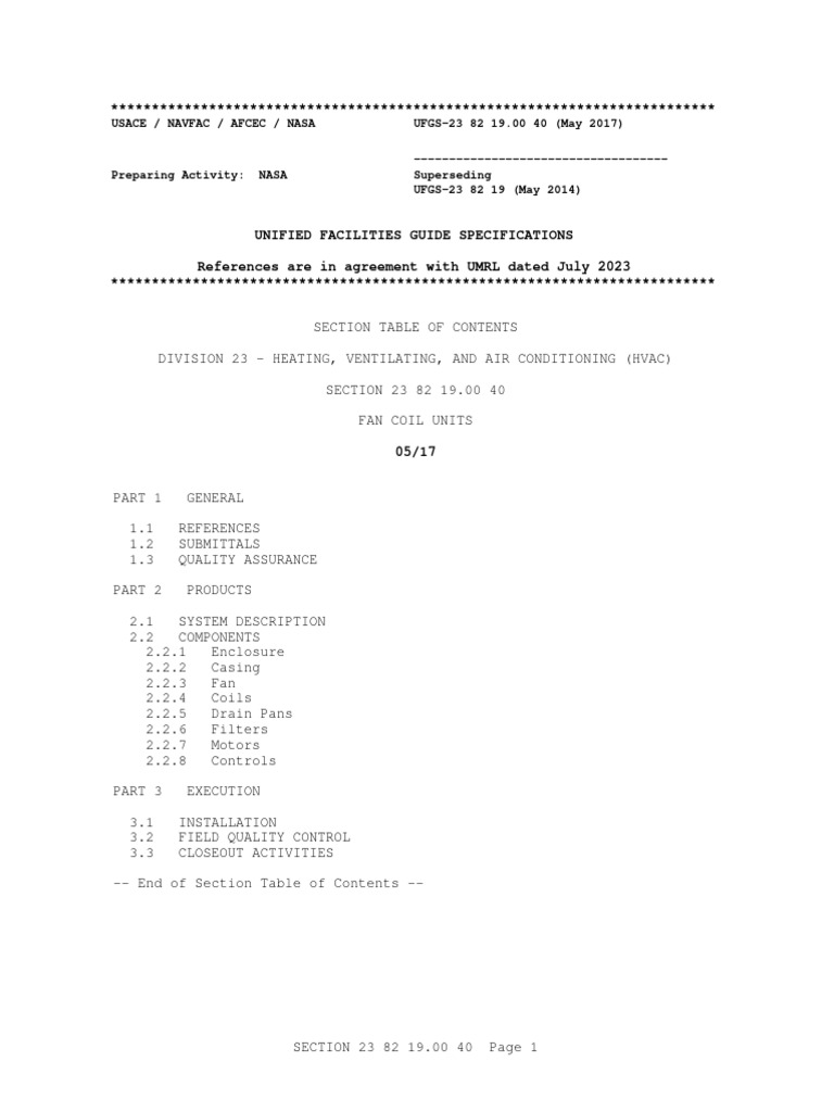 Ufgs 23 82 19.00 40 | PDF | Pipe (Fluid Conveyance) | Civil Engineering