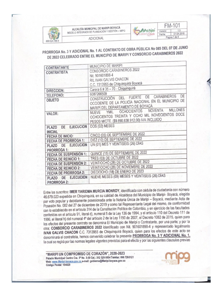 ACTA ADICION No.1 PRORROGA No.3 CARABINEROS | PDF
