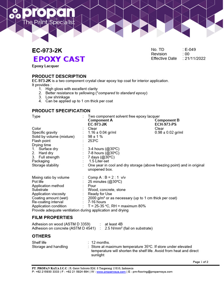 TD Propan Epoxy Cast Ec 973 2K 1 | PDF | Epoxy | Concrete