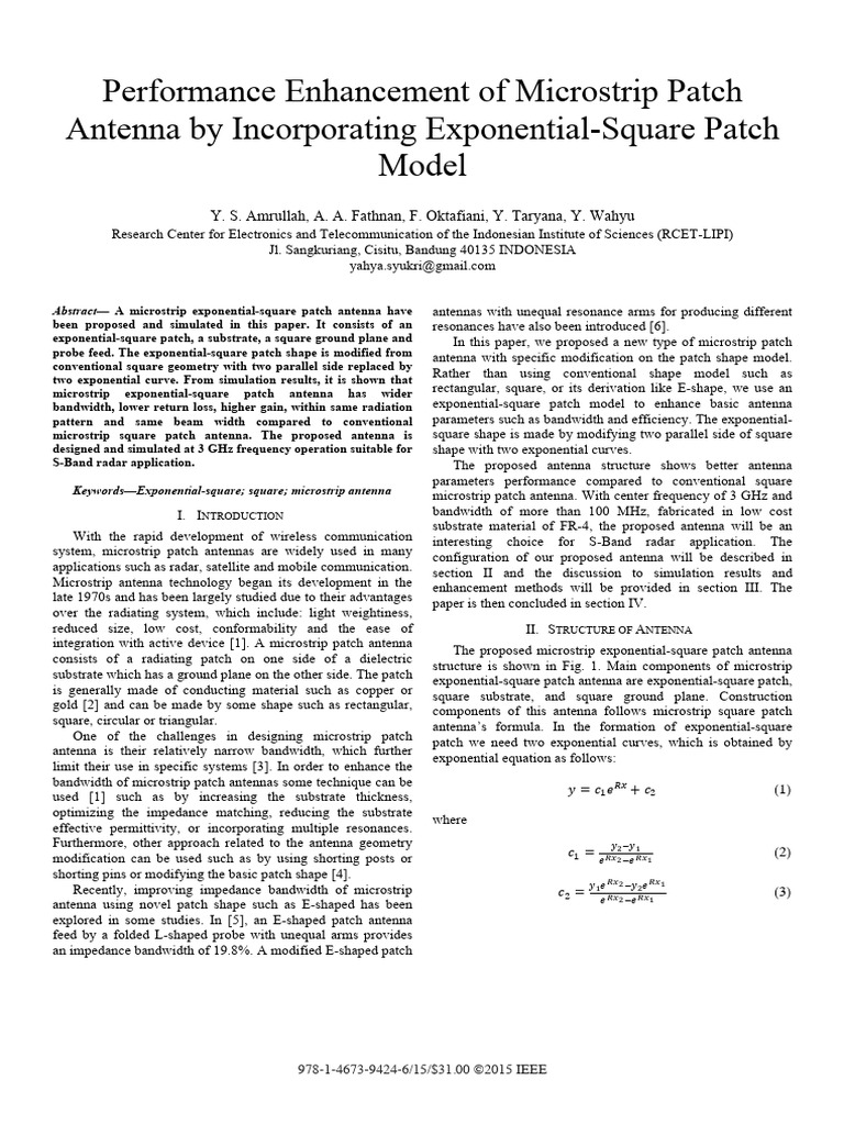 Performance Enhancement of Microstrip Patch Antenna by Incorporating Exponential-Square Patch ...