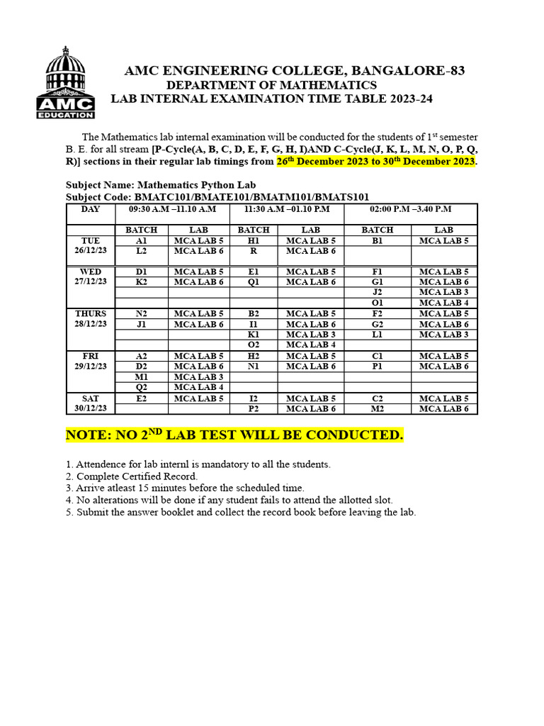 Math Lab Exam Schedule 2023-24 | PDF | Technology & Engineering
