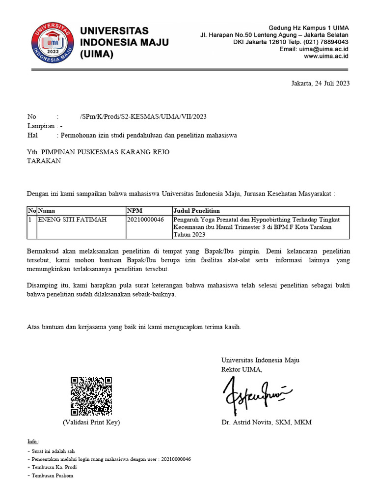Surat Permohonan Penelitian Uima | PDF | Pengembangan Diri | Kesehatan Holistik