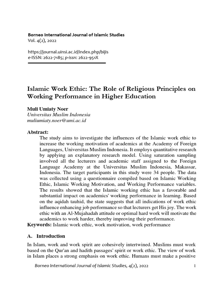 Islamic Work Ethic in Higher Education | PDF | Intention | Attitude ...