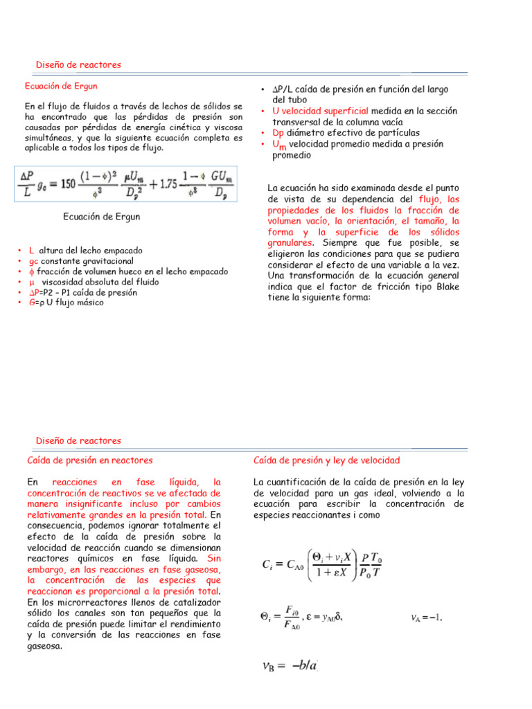 Ecuación de Ergun, Peso de Catalizador y Caida de Presión | PDF ...