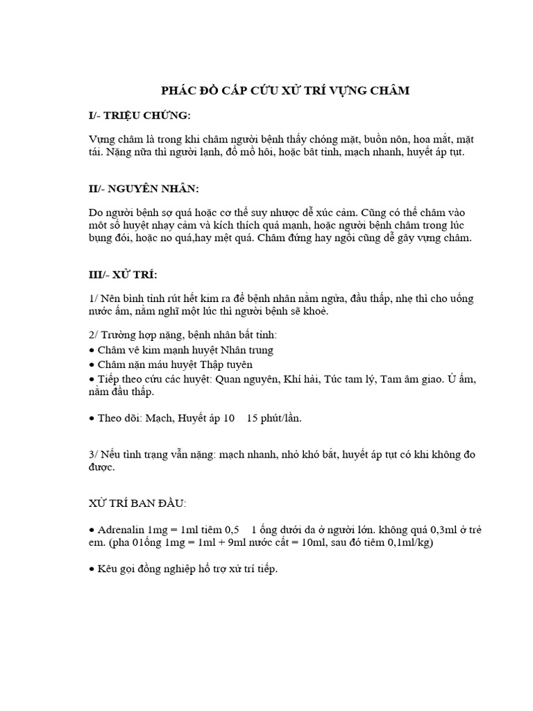 Phác đồ cấp cứu xử trí vựng châm | PDF