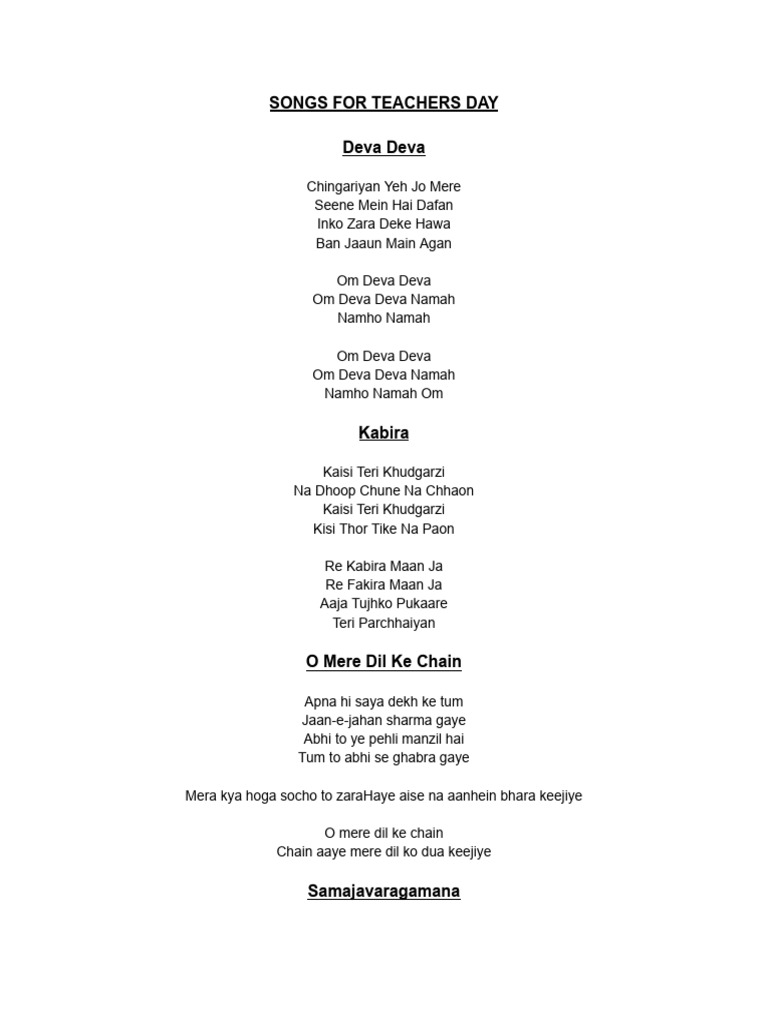 Teachers Day Songs | PDF