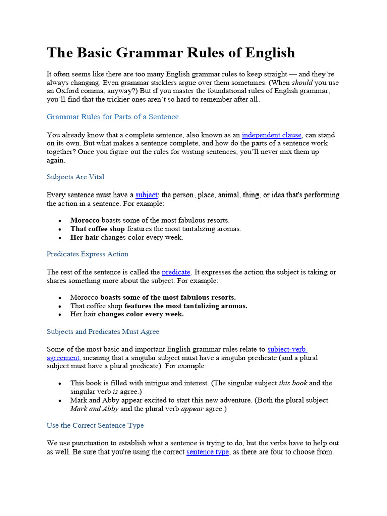 The Basic Grammar Rules of English | PDF | Semantic Units | Linguistic Morphology