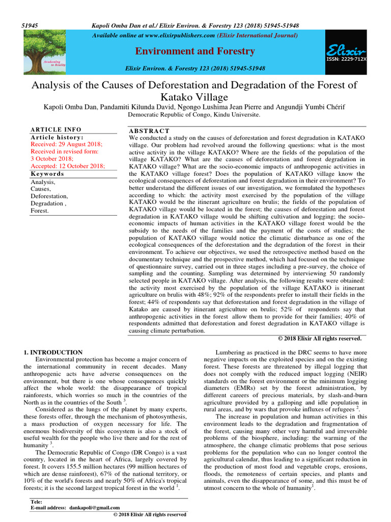 Causes of Deforestation in Katako Village | PDF | Human Impact On The ...