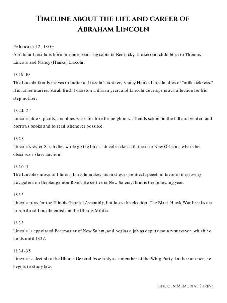 Timeline of Lincolns Life | PDF | Abraham Lincoln | Confederate States ...