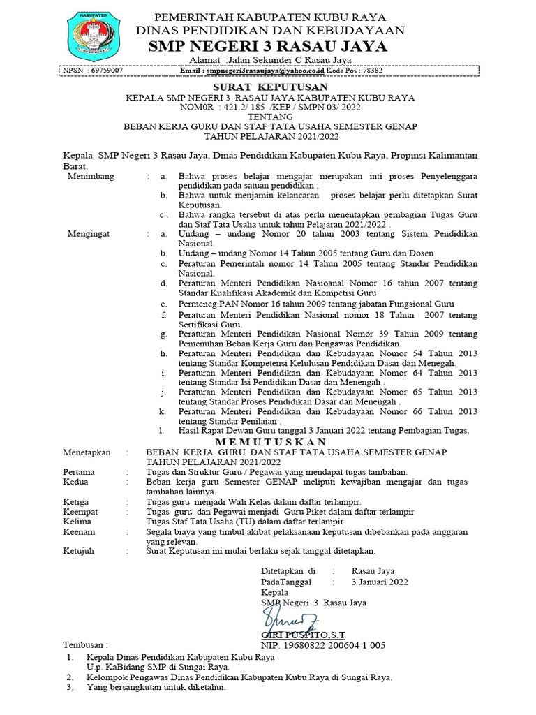 SK PEMBAGIAN TUGAS Genap 20222023 | PDF