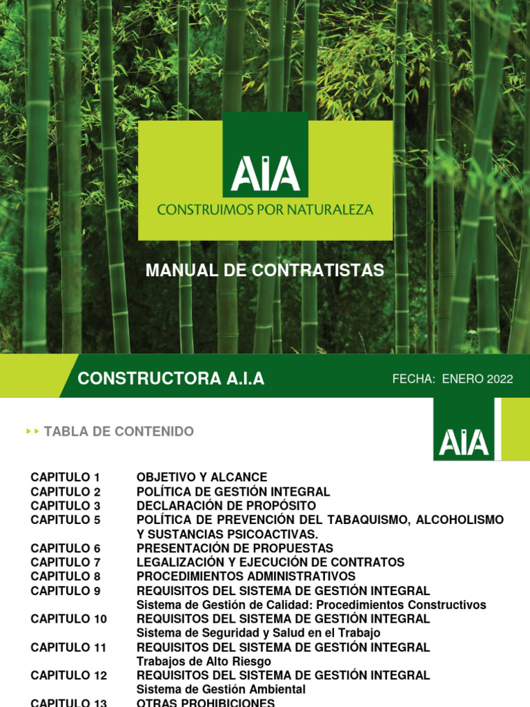 Manual de Contratistas Constructora Aia | PDF