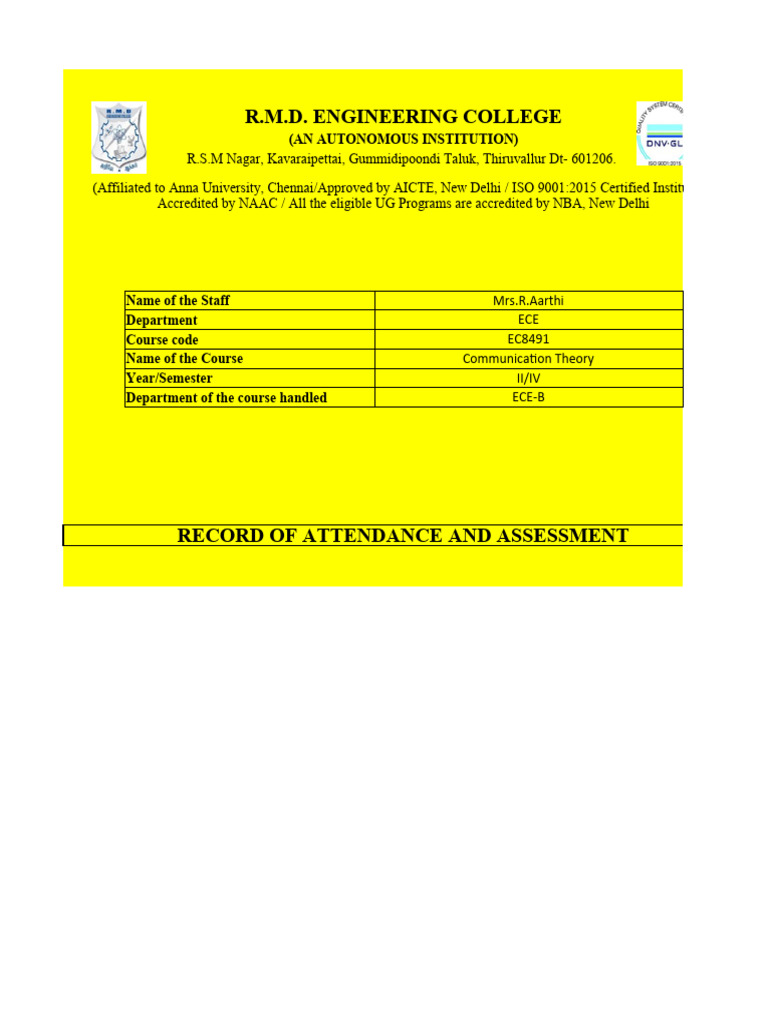 CT-B SECTION - Record of Attendance and Assessment | PDF