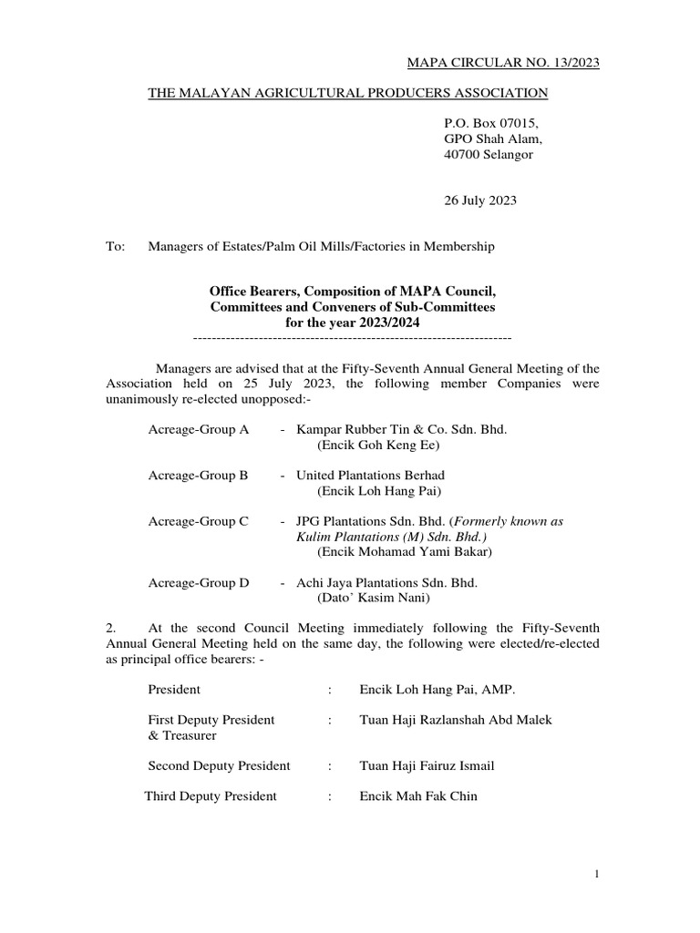 Office Bearers Composition Of Mapa Council Committees And Conveners