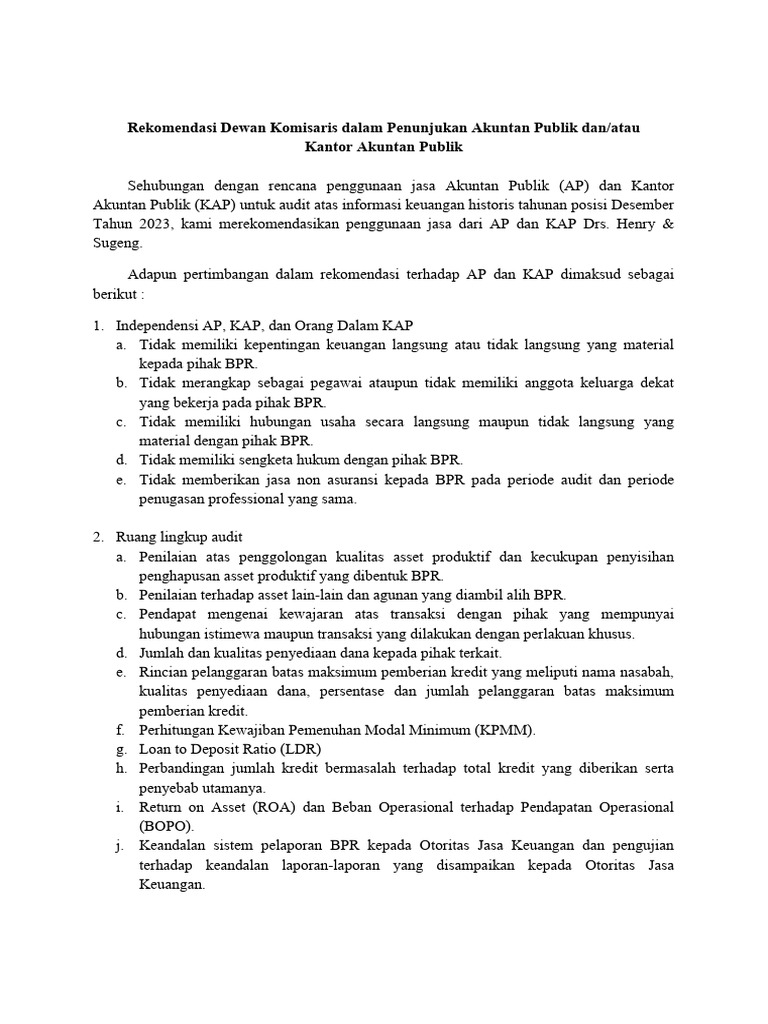 Rekomendasi Dekom DLM Penunjukan KAP Tahun Buku 2023 | PDF | Hukum