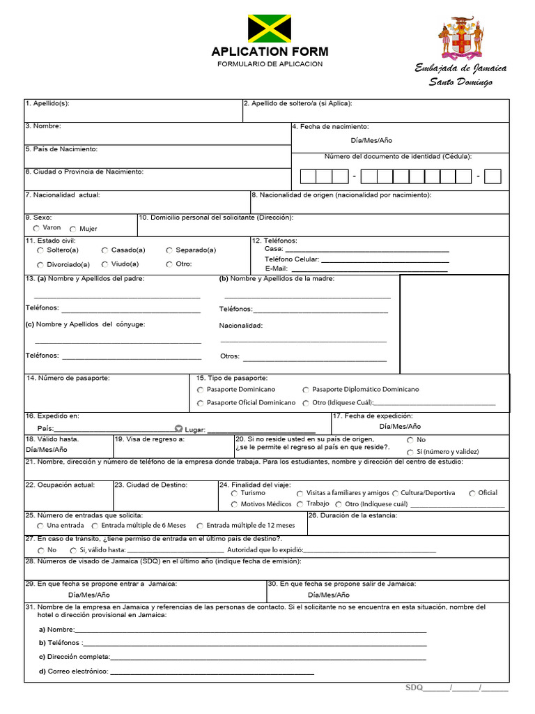 Form Visa Jamaica | Descargar gratis PDF | Visa de viaje