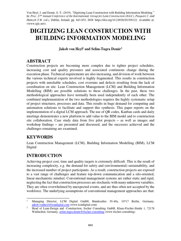 Digitizing Lean Construction With Building Information Modeling - 2019 ...
