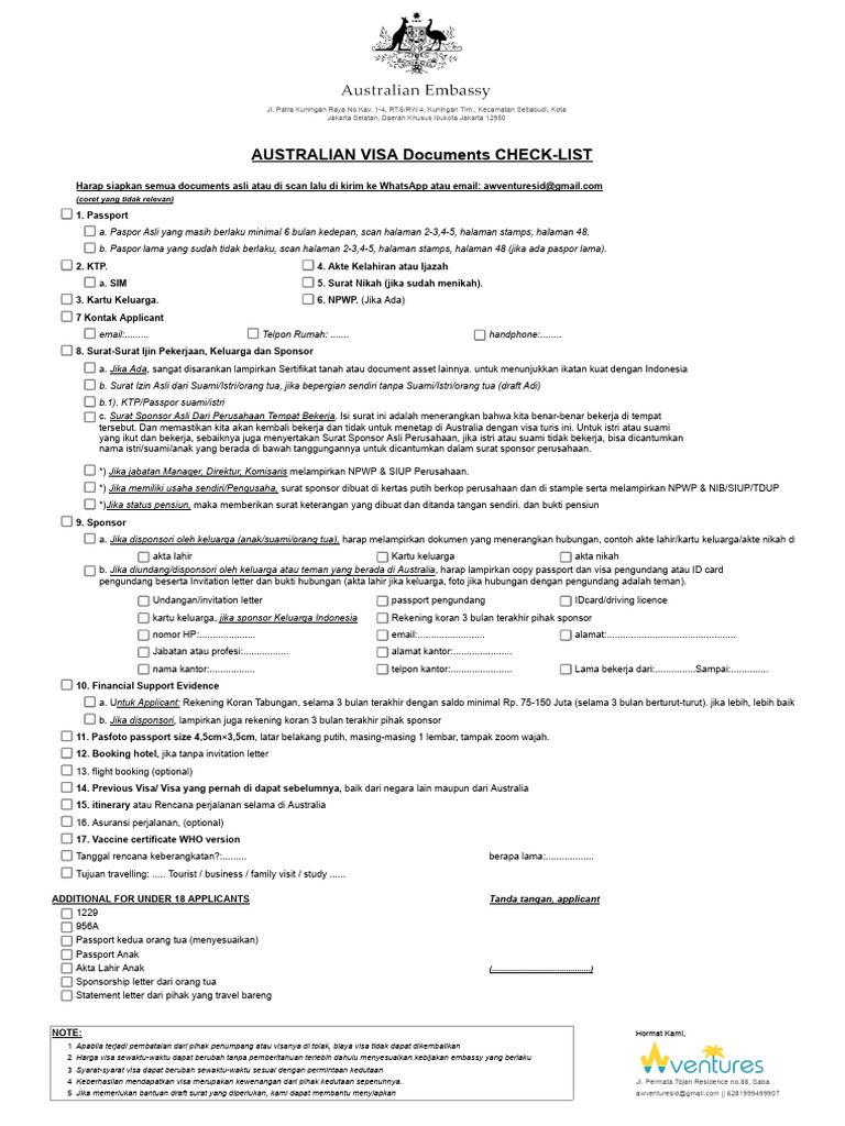 Australia Visa Checklist-30Sep23NEW | PDF