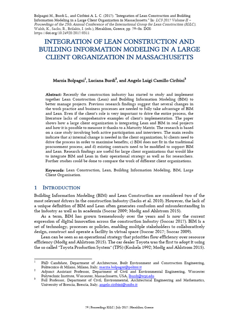 Integration of Lean Construction and Building Information Modeling in A Large Client ...