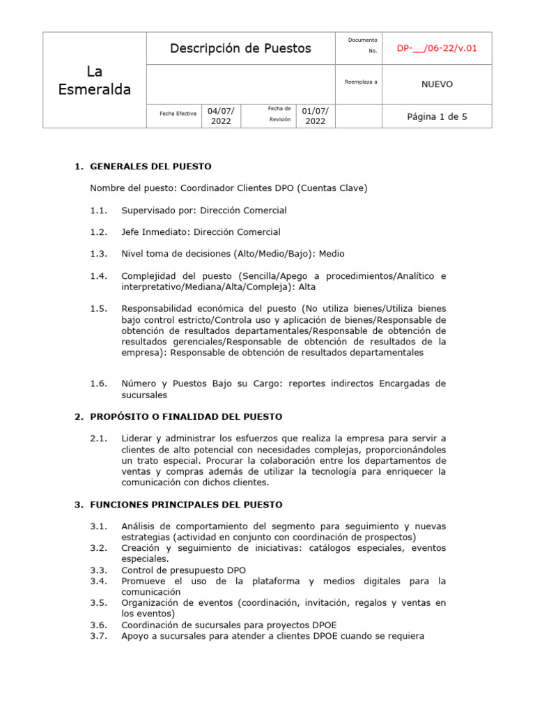 Descripción de Puesto Coordinador DPO | PDF