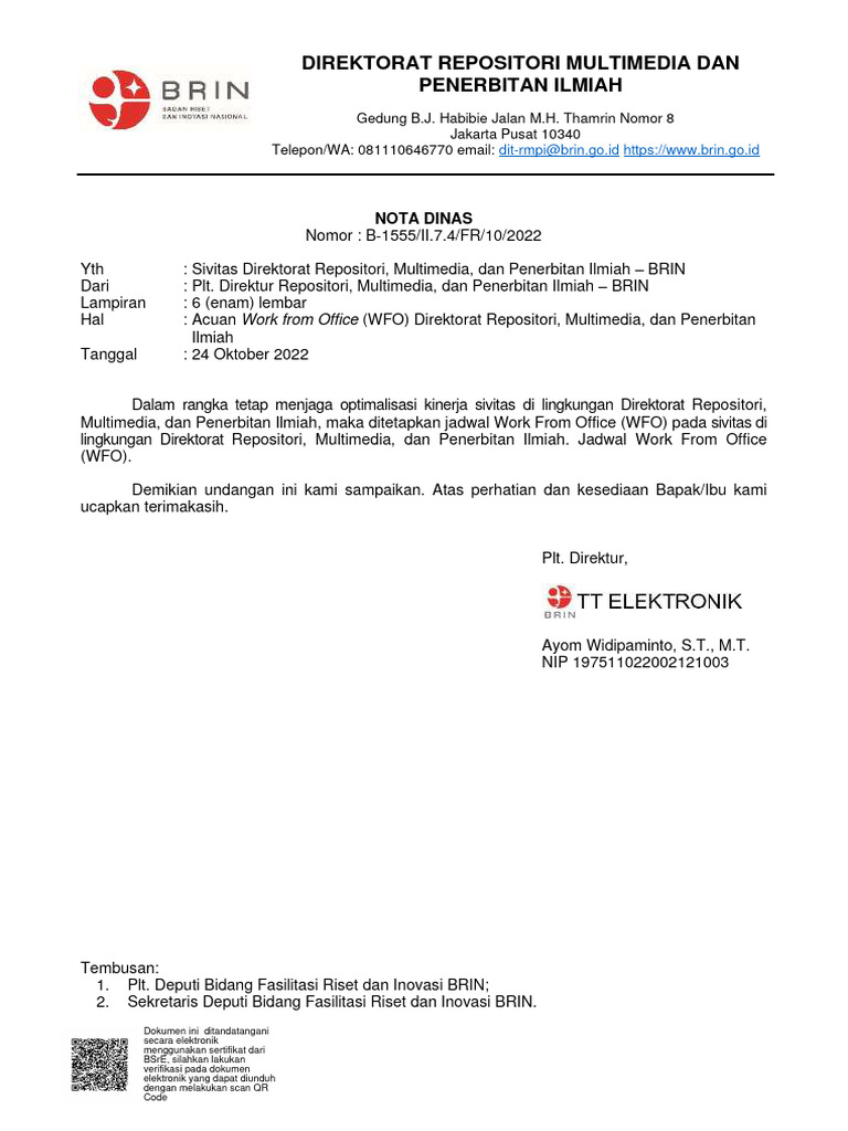 Jadwal WFO Direktorat BRIN | PDF