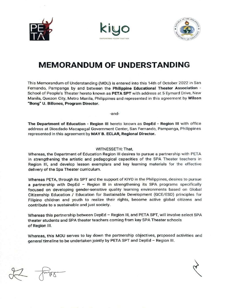 Signed MOU Region III 1 | PDF