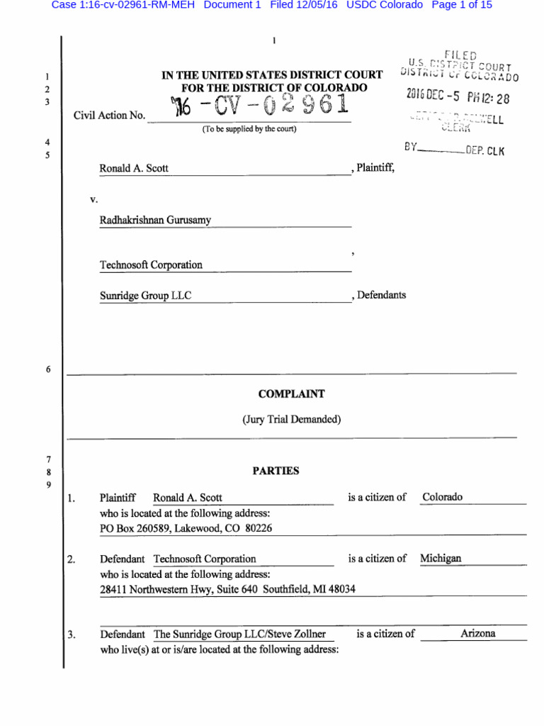 Ronald Scott Vs Technosoft Corporation | PDF