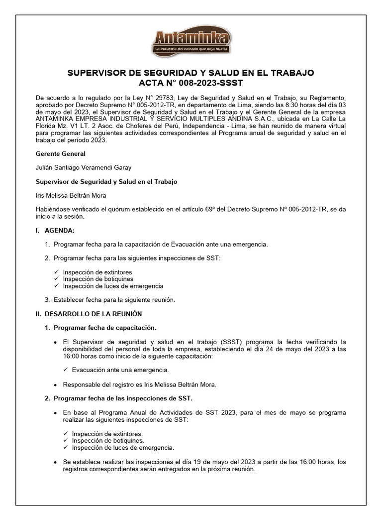 ACTA N°008-2023 Supervisor SST | PDF | Gobierno