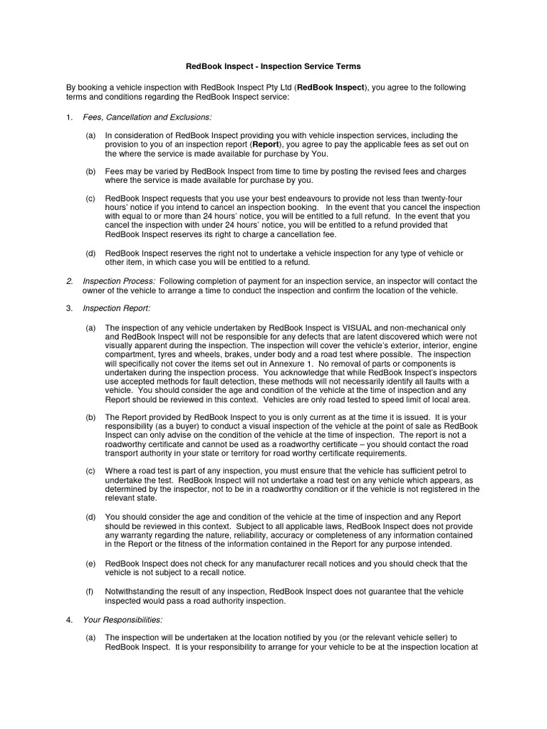 Redbook Inspect Terms | PDF | Legal Liability | Indemnity