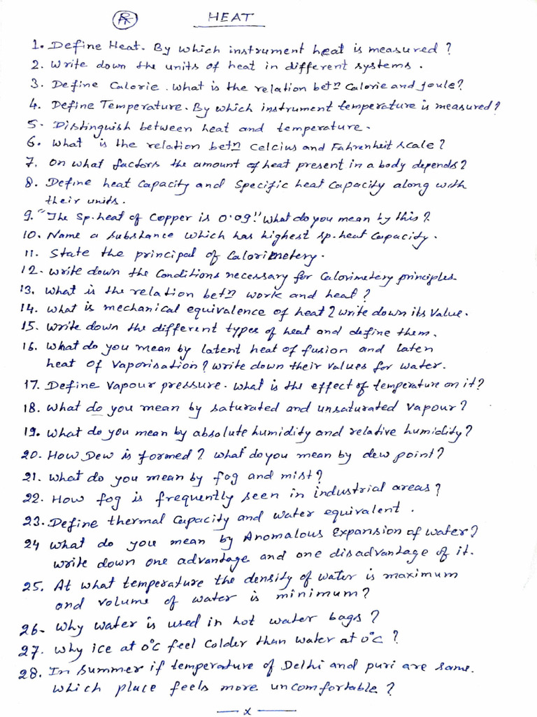 Heat-Questions Physical Science Class 9 | PDF