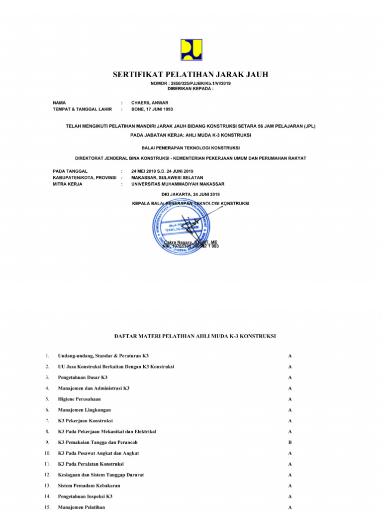 Contoh Sertifikat - Pelatihan - Jarak - Jauh | PDF Contoh Sertifikat - Pelatihan - Jarak - Jauh | PDF