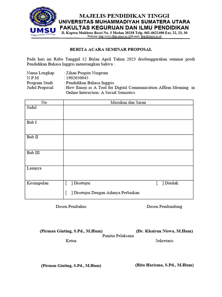 Berita Acara Seminar Proposal | PDF