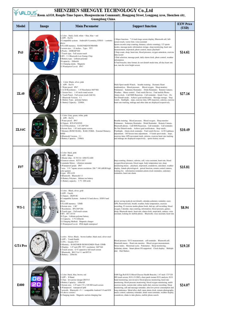 Smart Watch Model Specifications Overview | PDF