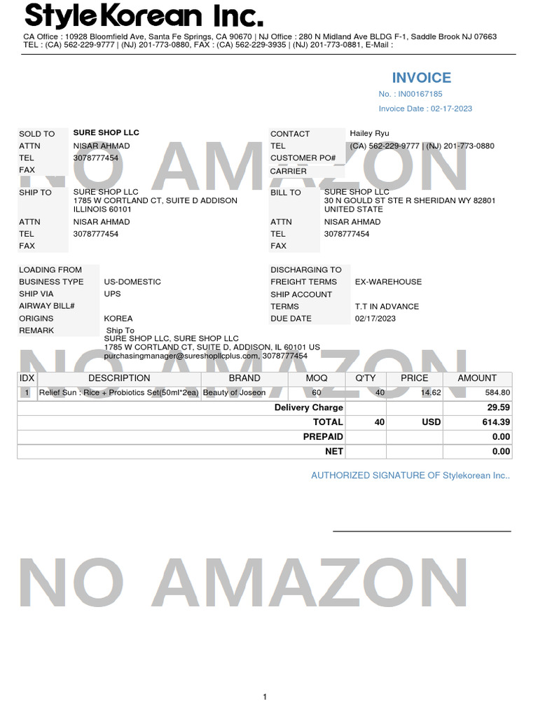 Style Korean INVOICE | PDF | Service Industries | Freight Transport