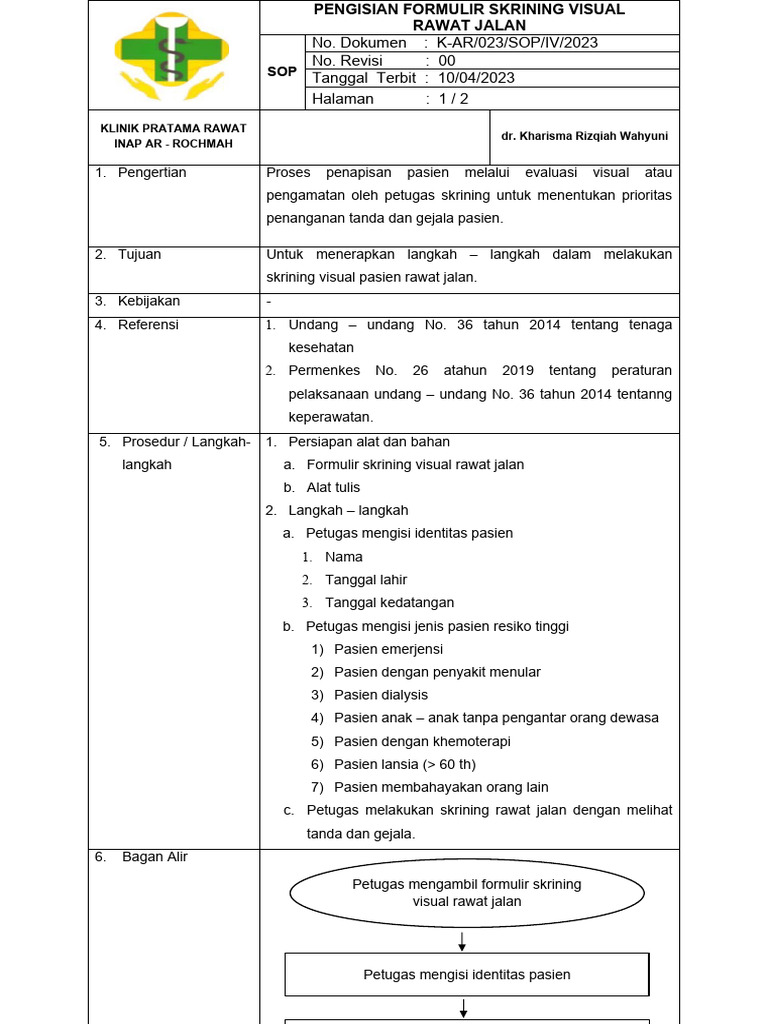 Sop PENGISIAN FORMULIR SKRINING VISUAL | PDF