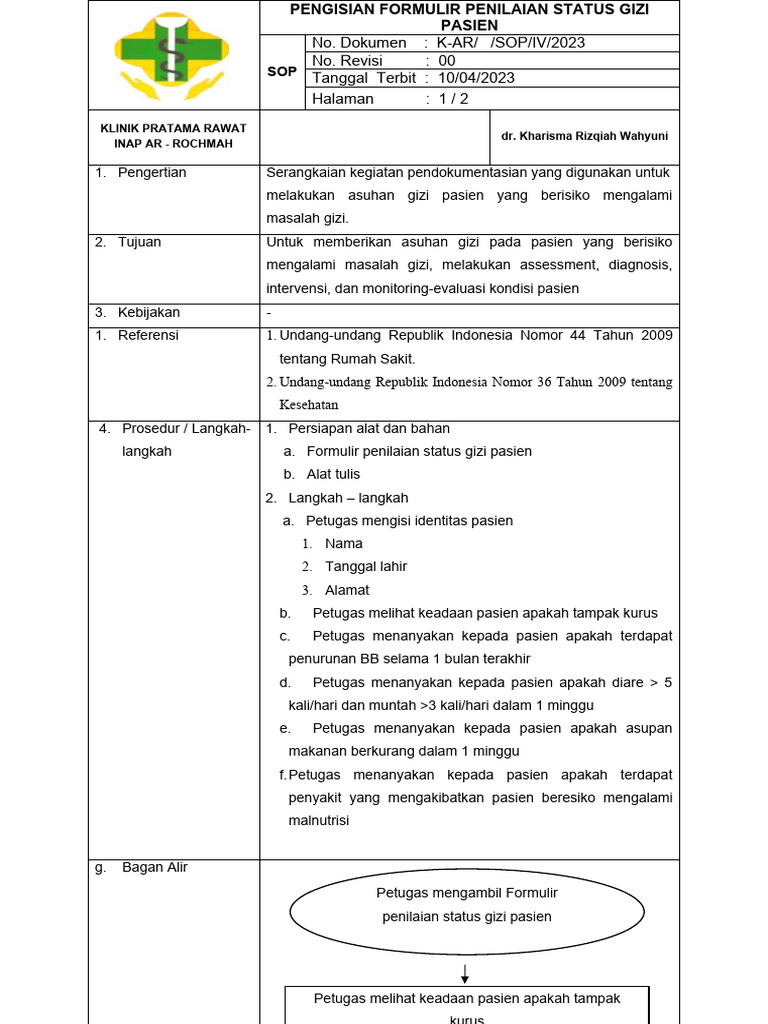 Sop PENGISIAN FORMULIR MONITORING STATUS GIZI | PDF