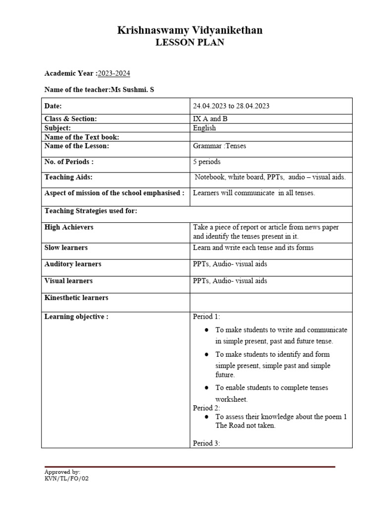 Lesson Plan Class 9 | PDF