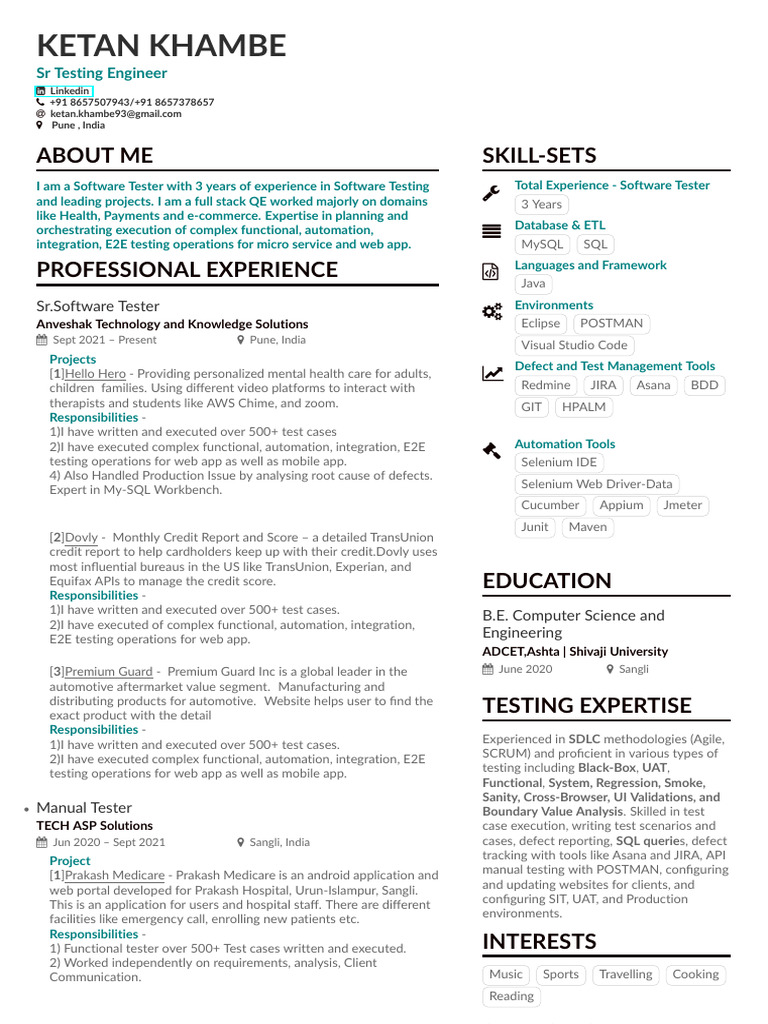 Ketan CV3 Years | PDF | Computers