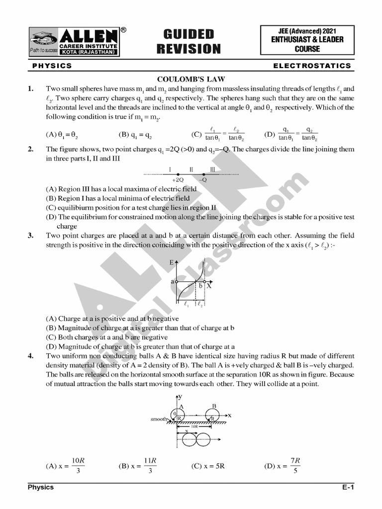 ALLEN Guided Revision Sheet GRS - Electrostatics - E - ??nuclear ...