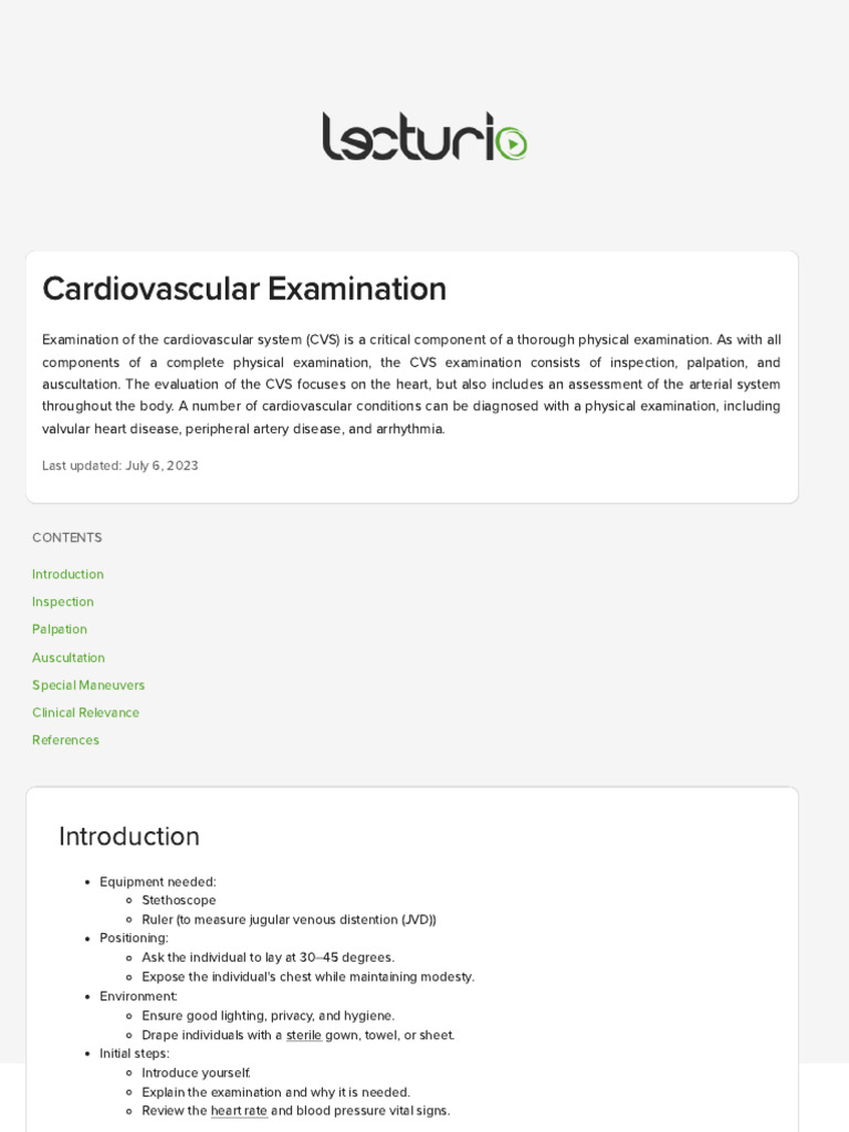 Cardiovascular System Examination Guide | PDF | Physical Examination ...