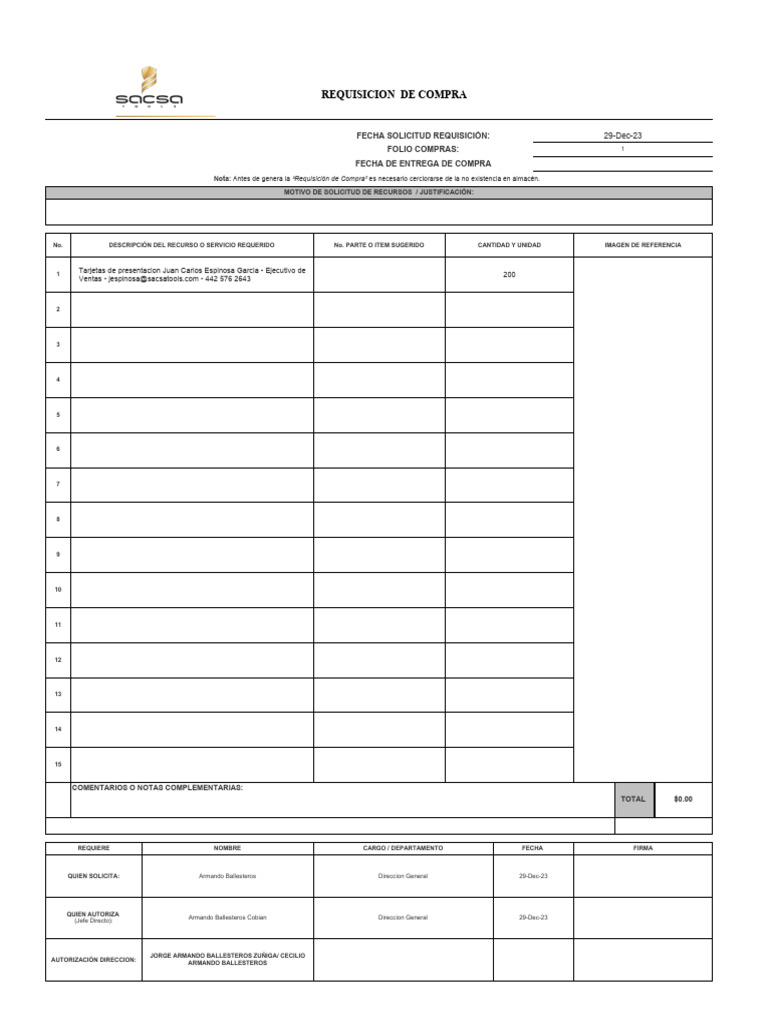 Requisición de Compra - 29 Dic 2023 | PDF