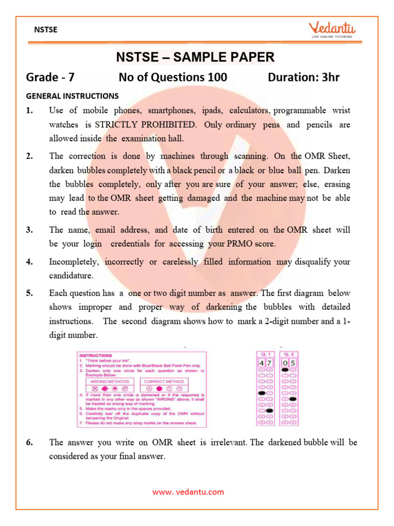 NSTSE Sample Paper for Grade 7 | PDF | Acid | Materials
