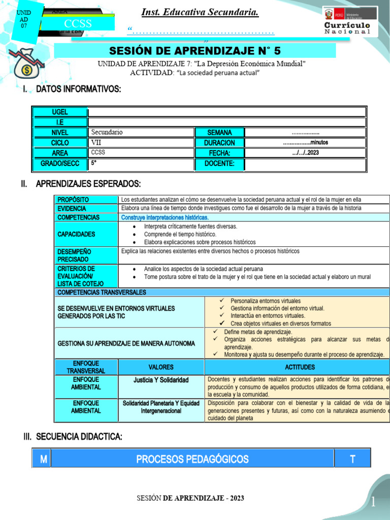 Sesion CCSS 5° Sec-Semana 05 Uni 7 | PDF