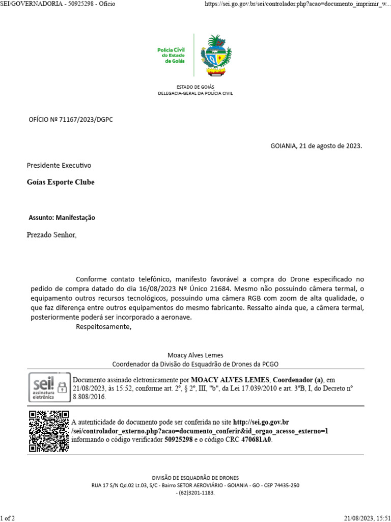 Sei - Governadoria - 50925298 - Ofício | PDF