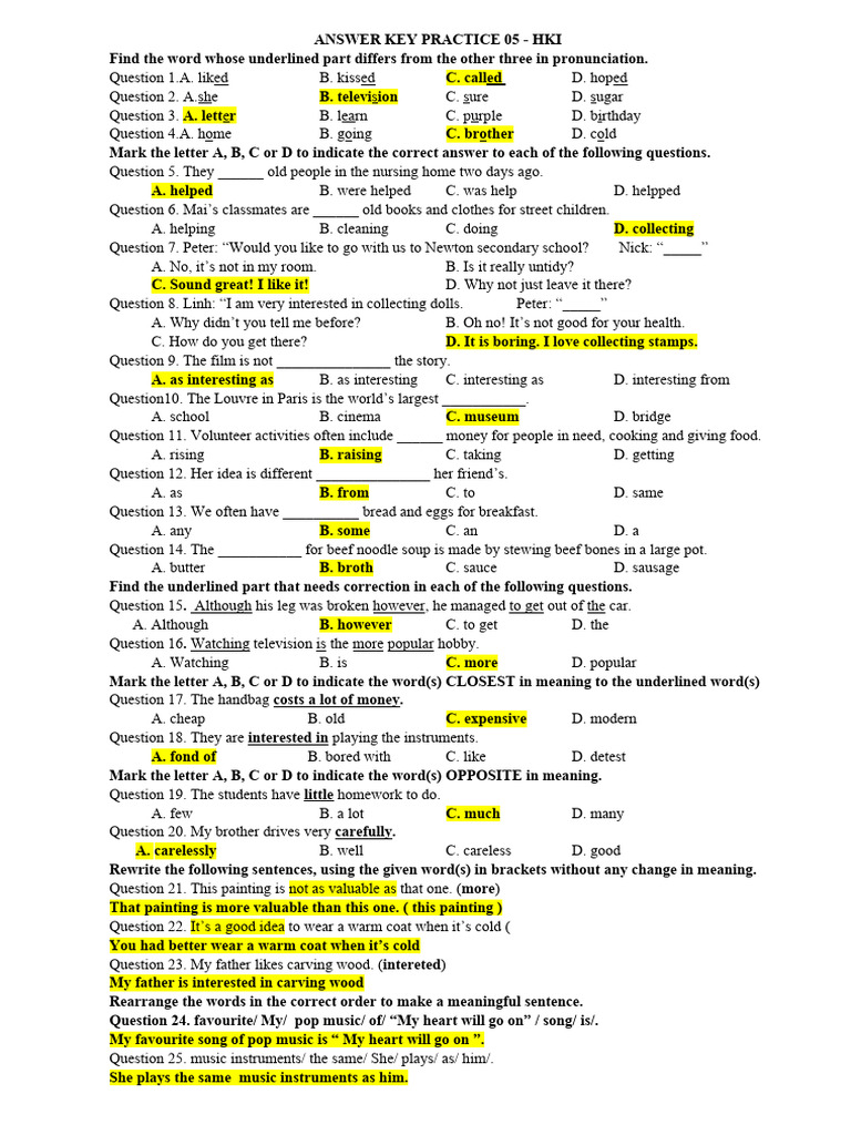 Anh 7 - Đề Luyện 05 - HKI | PDF